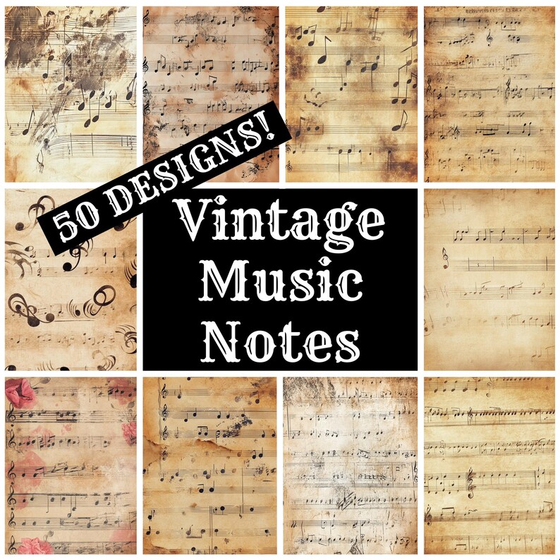 Vintage Music Notes Paper: 50 PNG Designs for Junk Journals (digital ...