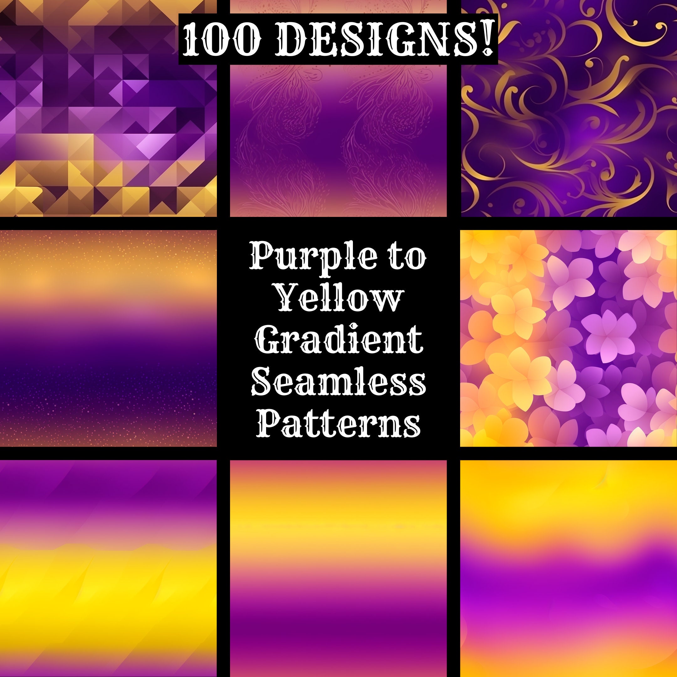 Purple to Yellow Gradient Seamless Digital Paper, Printable Scrapbook ...