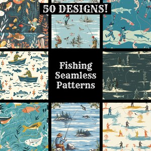 Fishing Seamless Digital Paper, Fishing Printable Scrapbook Paper ...