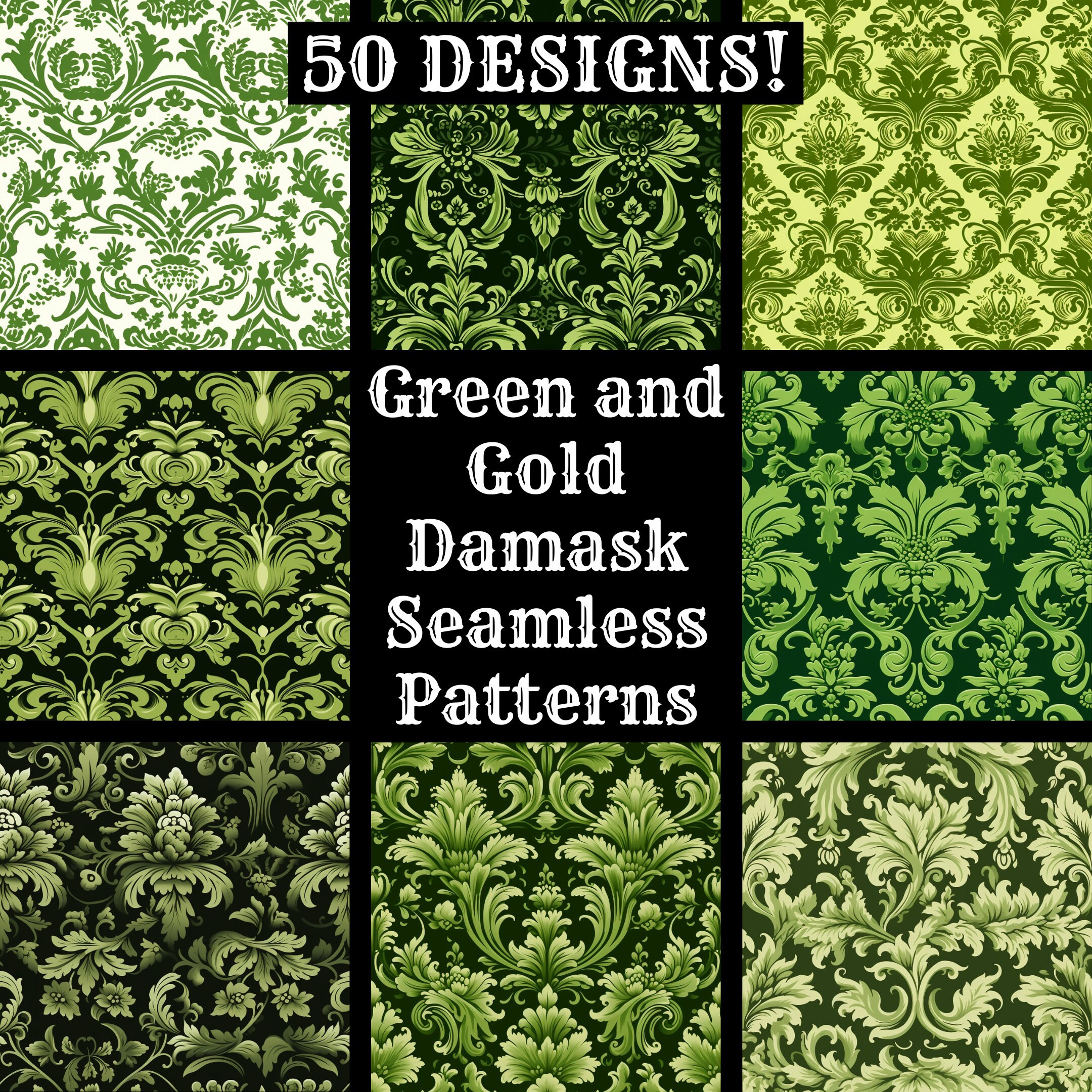 Green Damask Seamless Digital Paper Printable Scrapbook Paper - Etsy