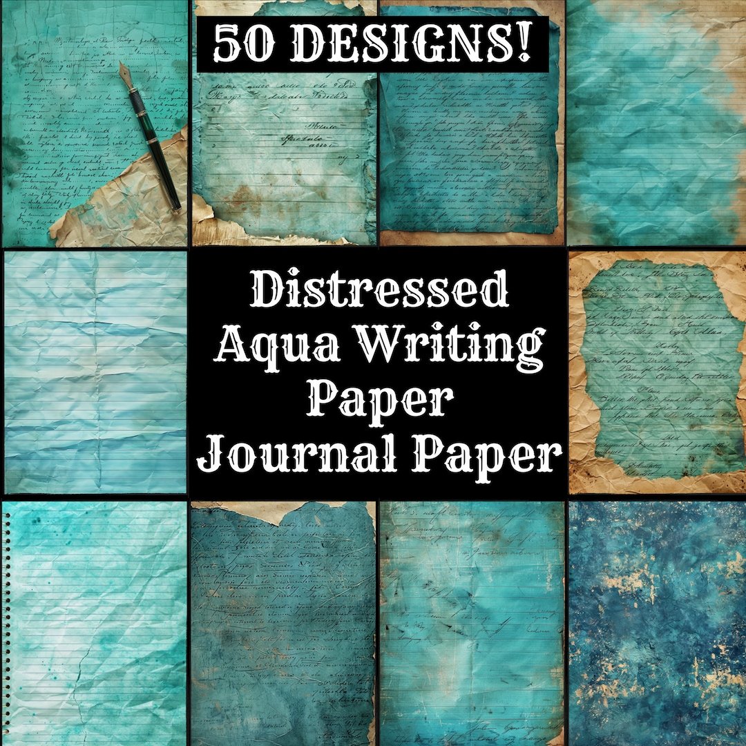 Distressed Aqua Writing Paper Journal Paper, Distressed Printable Paper ...