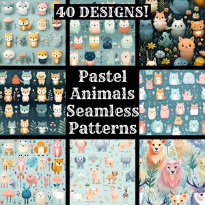 Pastel Animals Seamless Digital Paper, Printable Scrapbook Paper ...