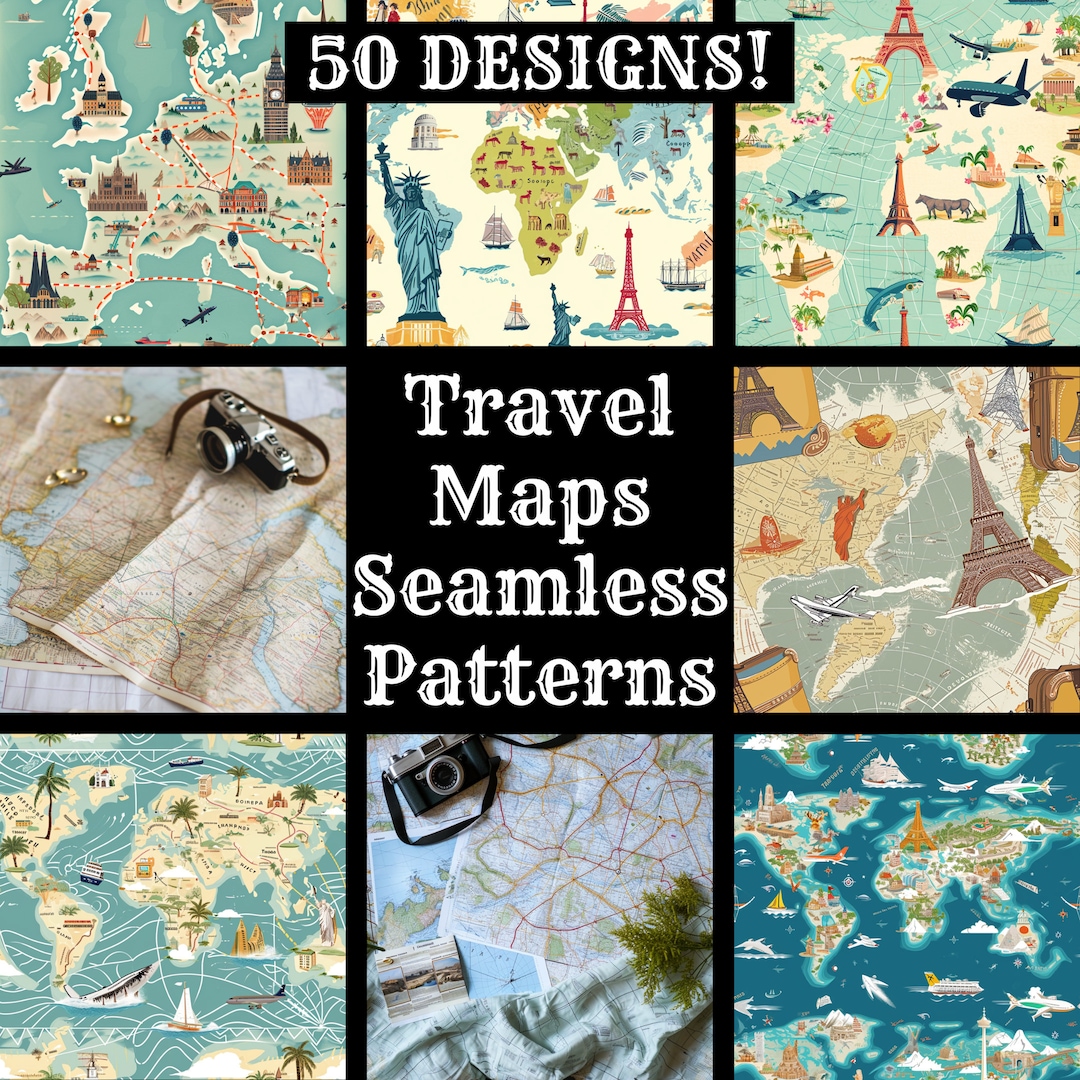 Travel Maps Seamless Digital Paper, Printable Scrapbook Paper Seamless ...