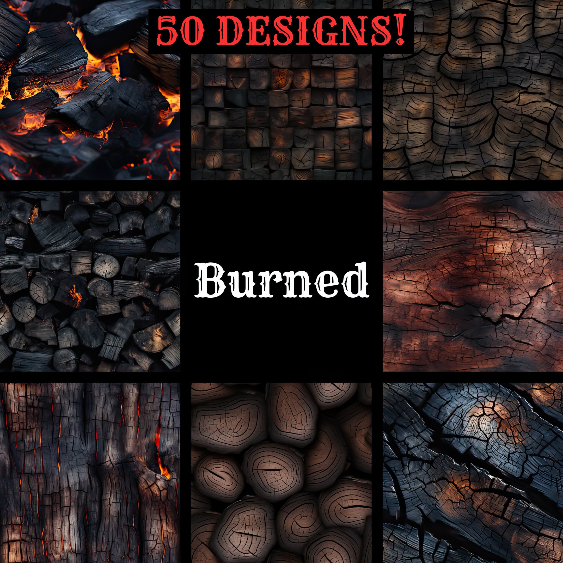 Burned Wood Digital Paper: Seamless Textures for Scrapbooking (PNG ...
