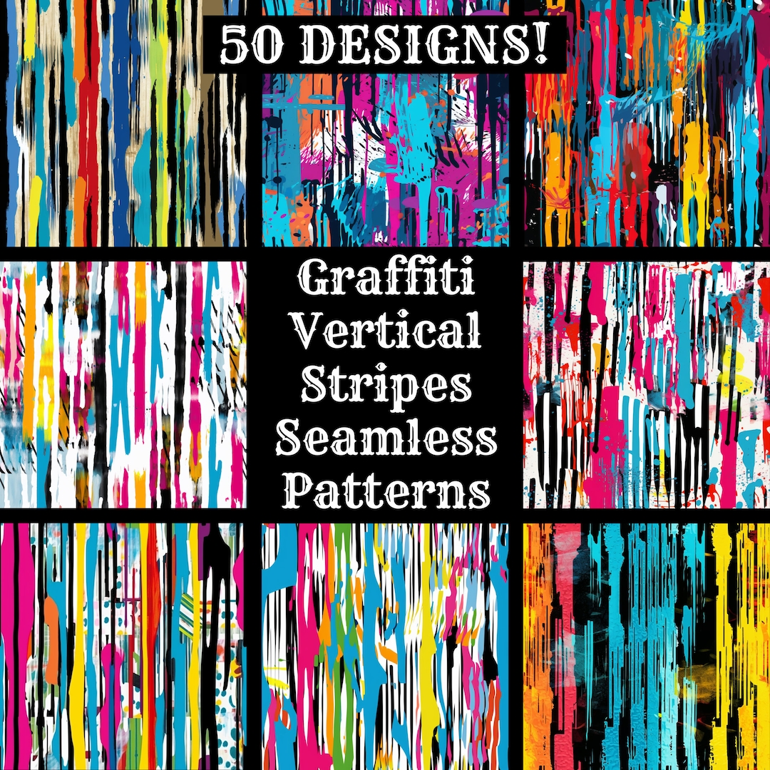 Graffiti Vertical Stripes Seamless Digital Paper, Printable Scrapbook ...