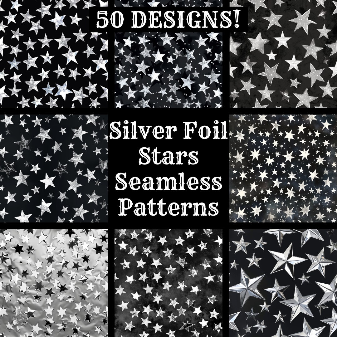 Silver Foil Stars Seamless Patterns: Digital Paper (PNG, 300 Dpi) - Etsy