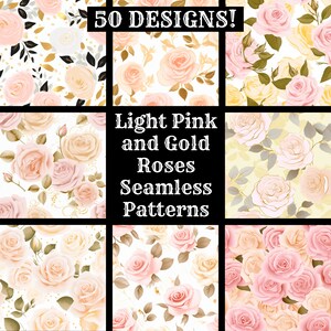 Light Pink and Gold Roses Seamless Digital Paper, Printable Scrapbook ...
