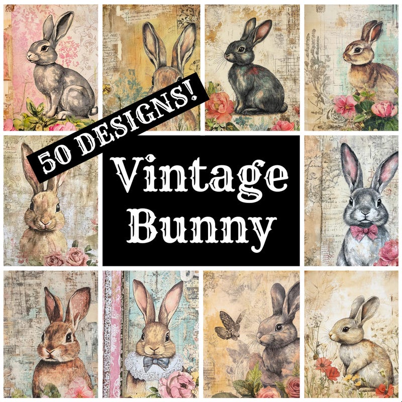 Vintage Bunny Print - Etsy