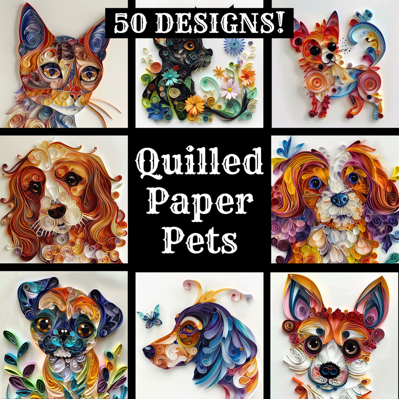 Quilled Paper Pets Paper, Quilled Paper Pets Printable Paper, Quilling ...