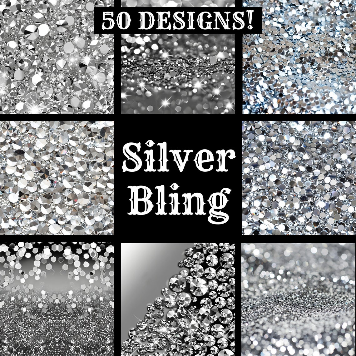 Silver Bling Digital Paper: Vintage Scrapbook Journal (PNG, 427 DPI ...