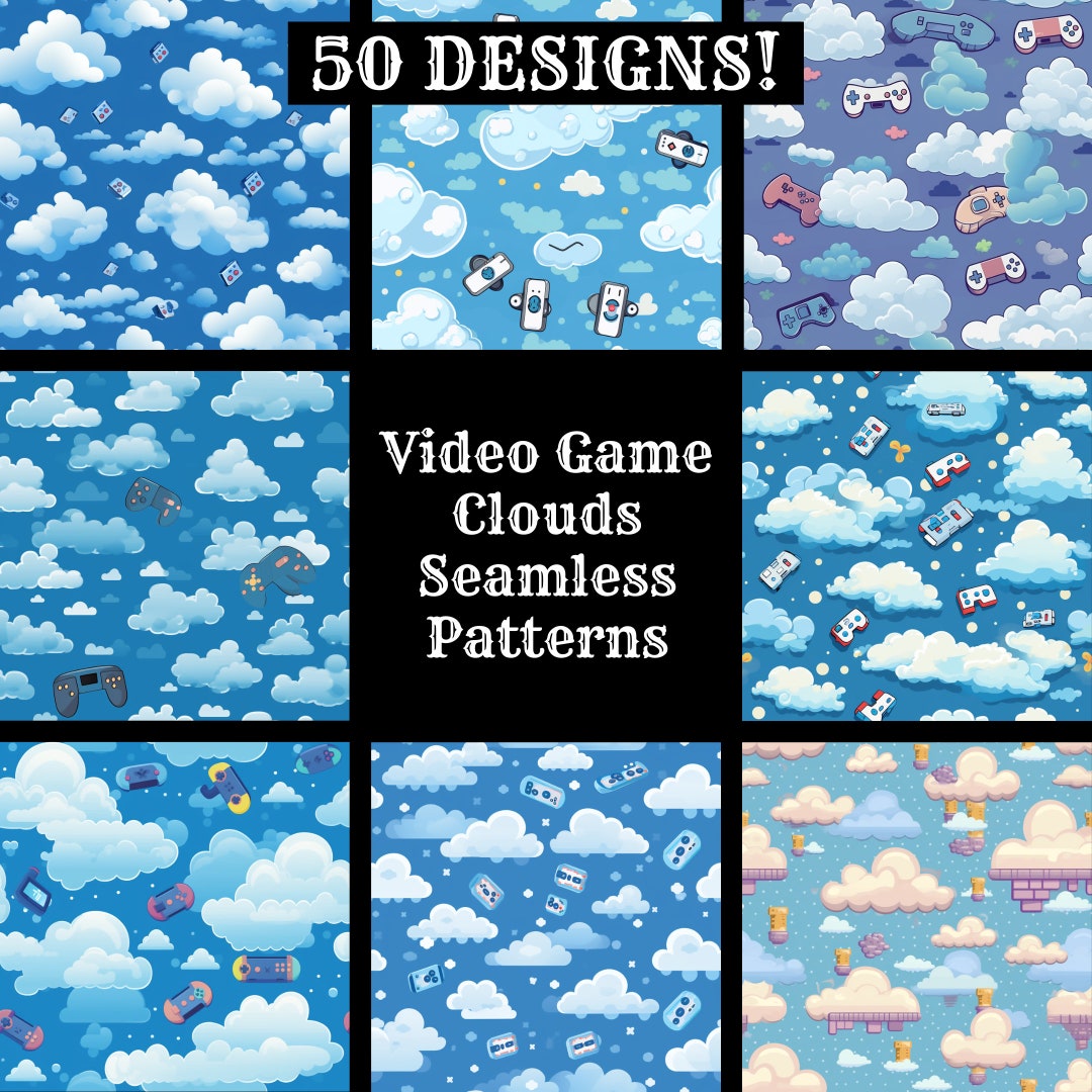 Video Game Clouds Seamless Digital Paper, Printable Scrapbook Paper ...