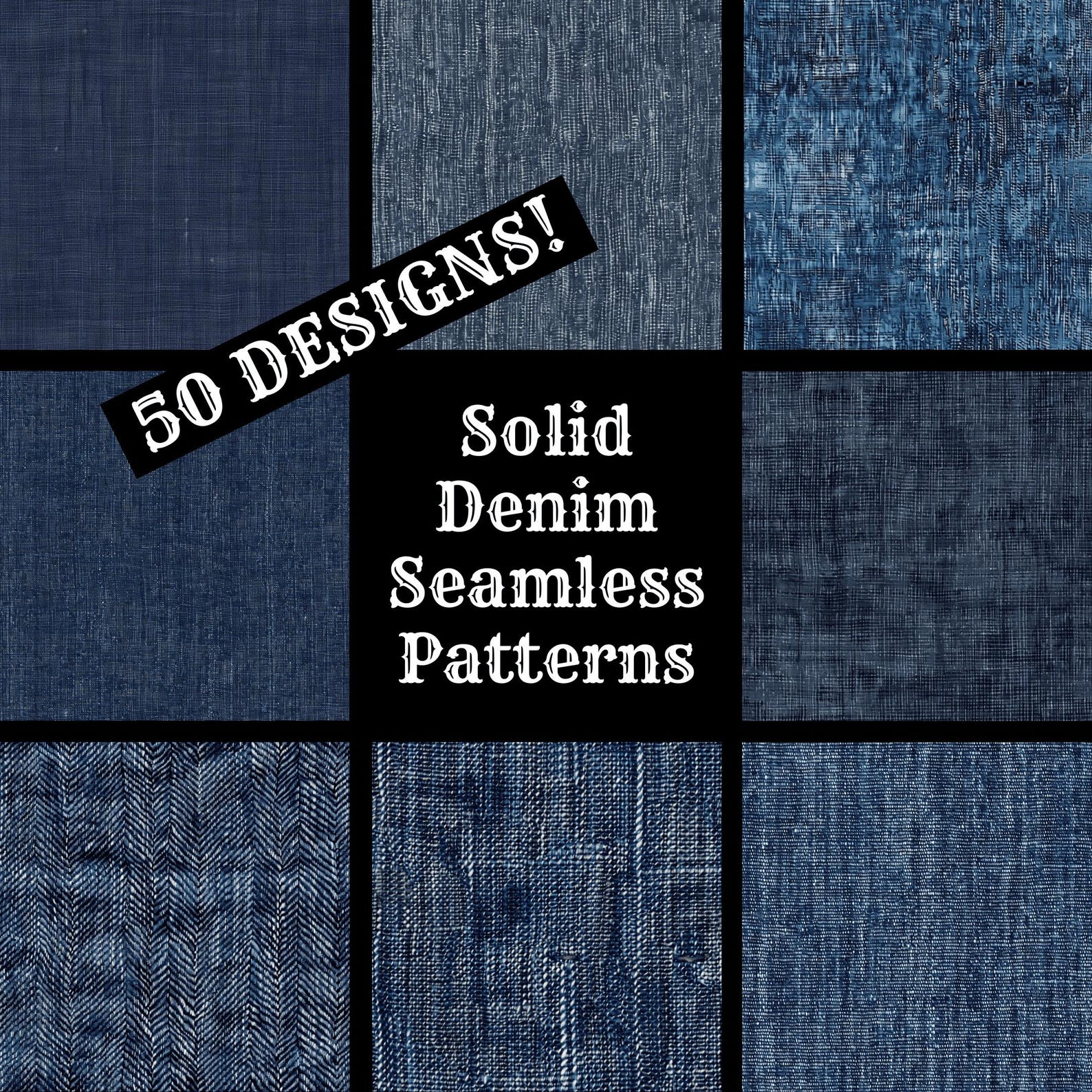 Solid Denim Seamless Patterns: 50 PNG Digital Papers (digital Download ...