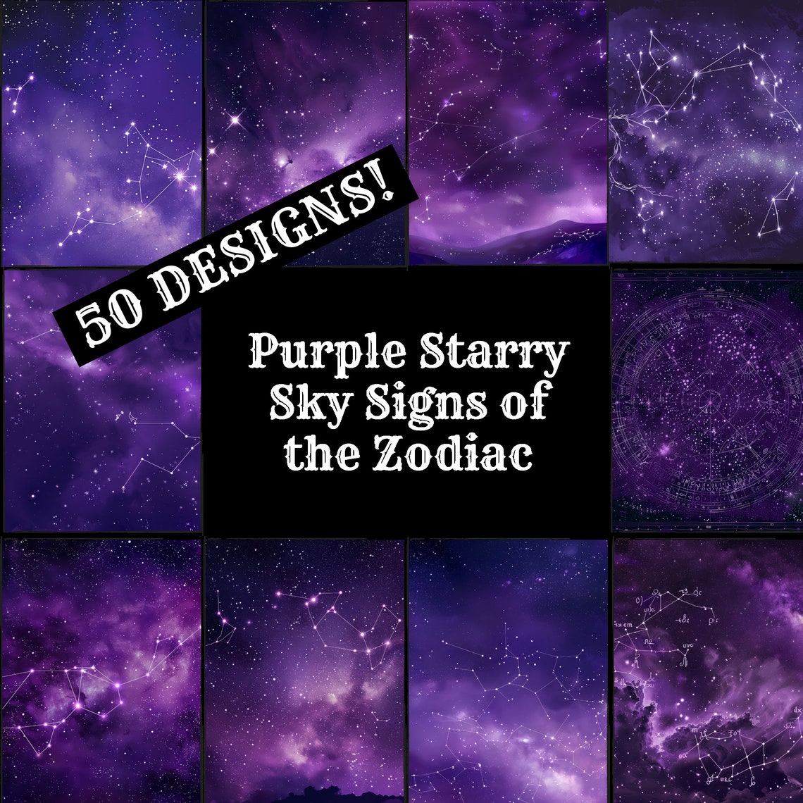 Purple Starry Sky Zodiac Journal Paper: Scrapbook Printable (digital ...