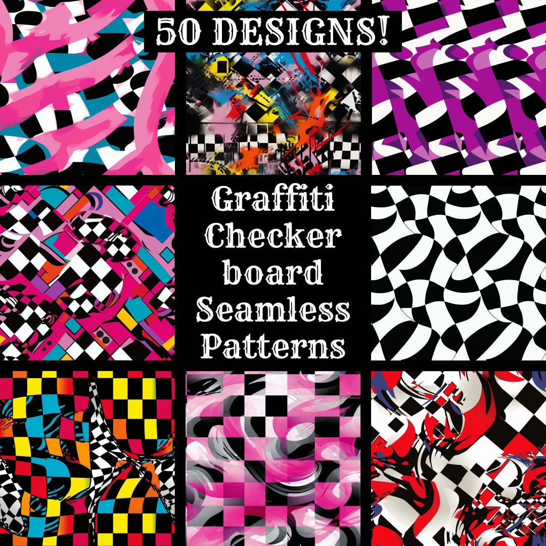 Graffiti Checkerboard Seamless Digital Paper, Printable Scrapbook Paper ...