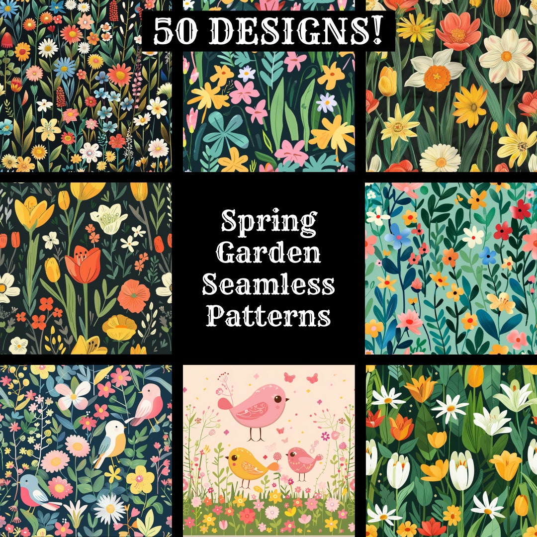 Spring Garden Seamless Patterns: Floral Digital Paper (PNG, 300 Dpi) - Etsy