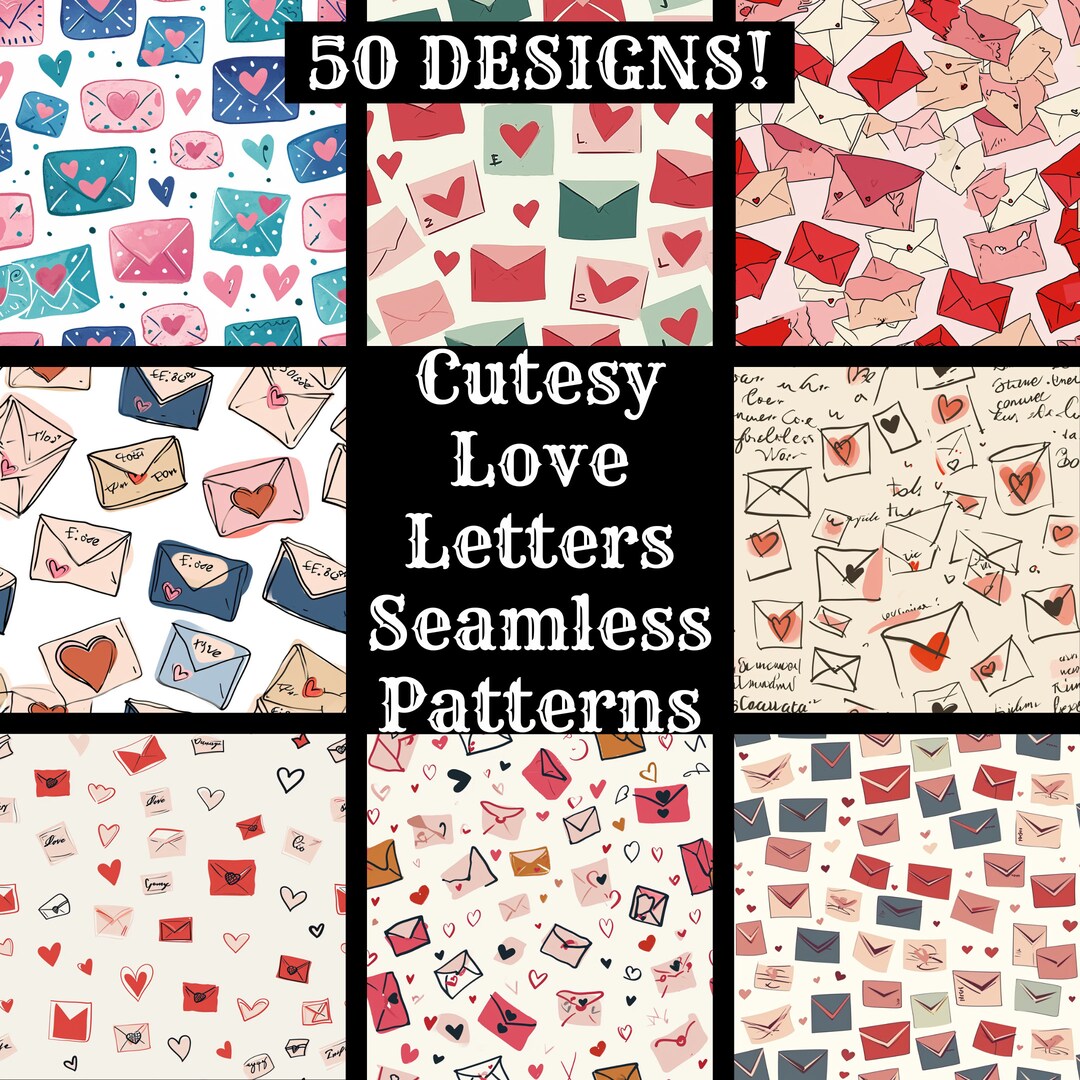 Love Letters Seamless Pattern: Cutesy Digital Paper (digital Download ...