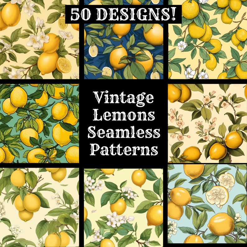 Vintage Lemons Seamless Digital Paper, Printable Scrapbook Paper ...