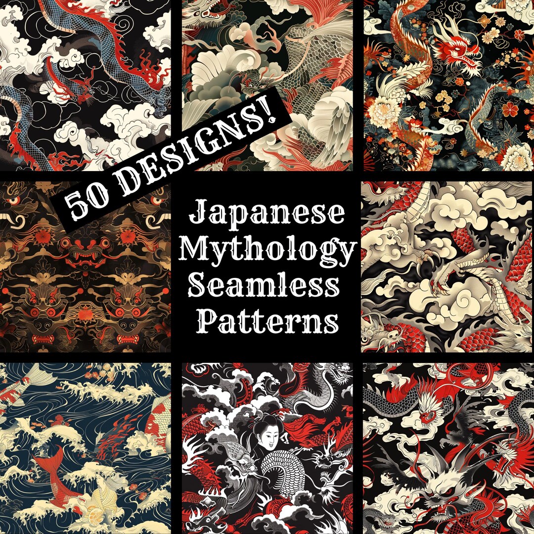 Japanese Mythology Seamless Digital Paper, Japanese Mythology Printable ...