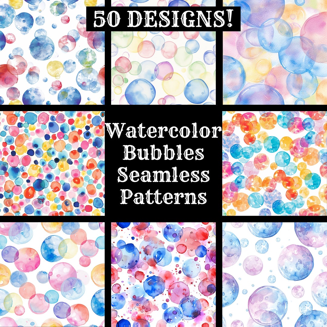 Watercolor Bubbles Seamless Pattern: 50 PNG Digital Papers (digital ...