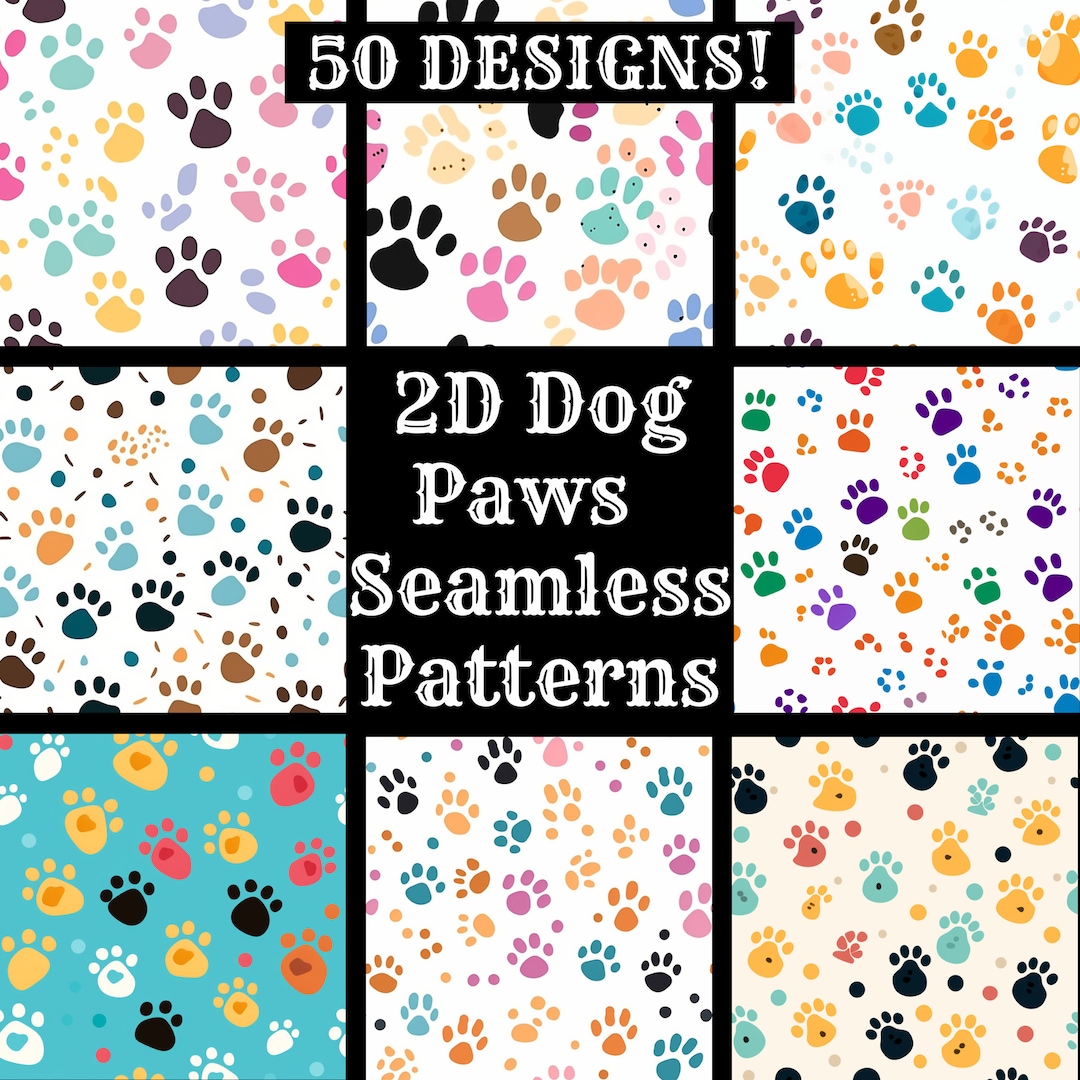 2D Dog Paws Seamless Digital Paper, Printable Scrapbook Paper Seamless ...