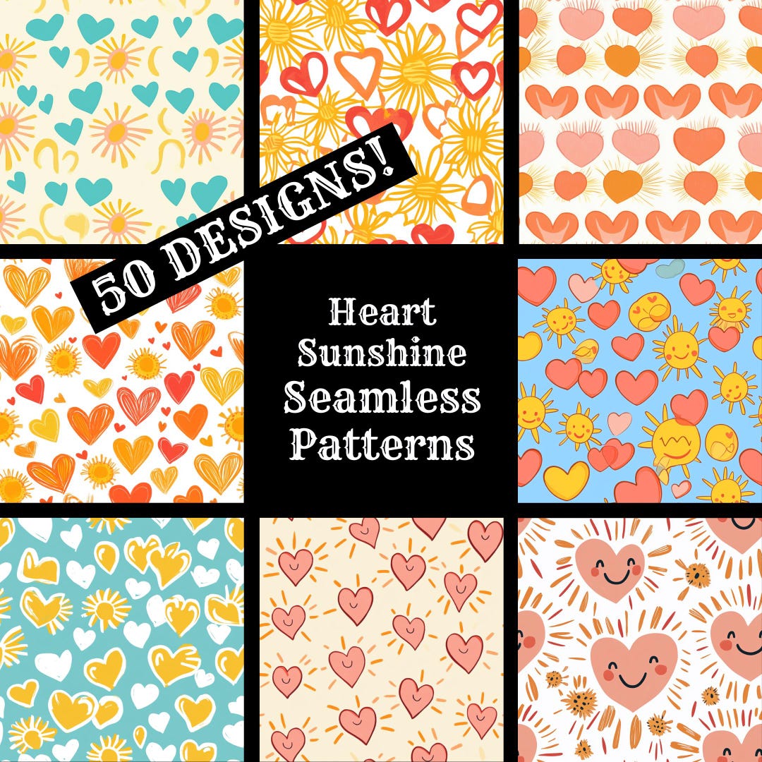 Heart Sunshine Seamless Pattern: Scrapbook Paper (digital Download) - Etsy
