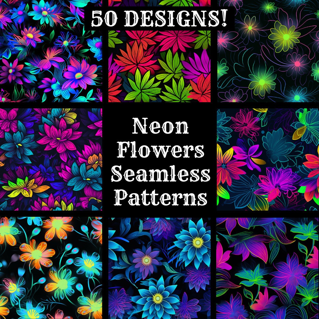 Neon Flowers Seamless Digital Paper, Printable Scrapbook Paper Seamless ...