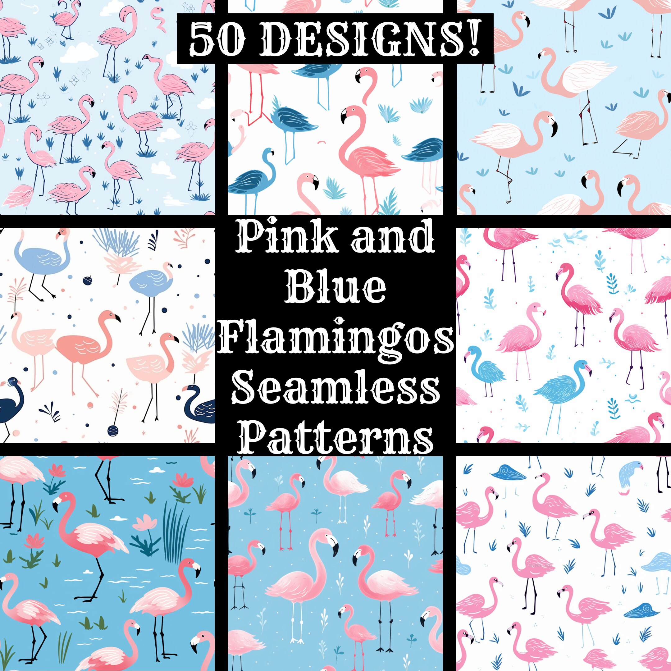 Pink and Blue Flamingos Seamless Digital Paper, Printable Scrapbook ...