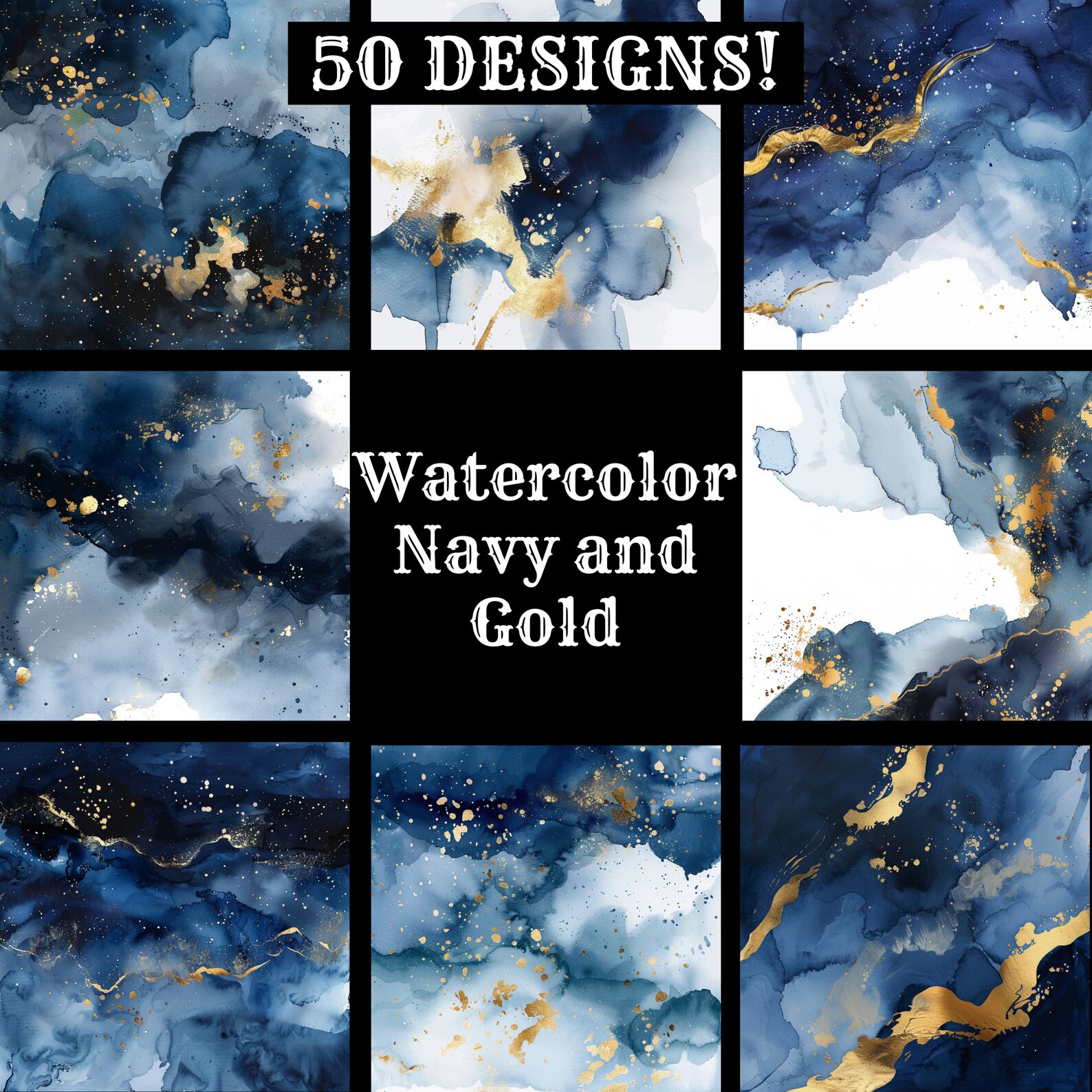 Navy and Gold Watercolor Paper: High-resolution Digital Scrapbook (PNG ...