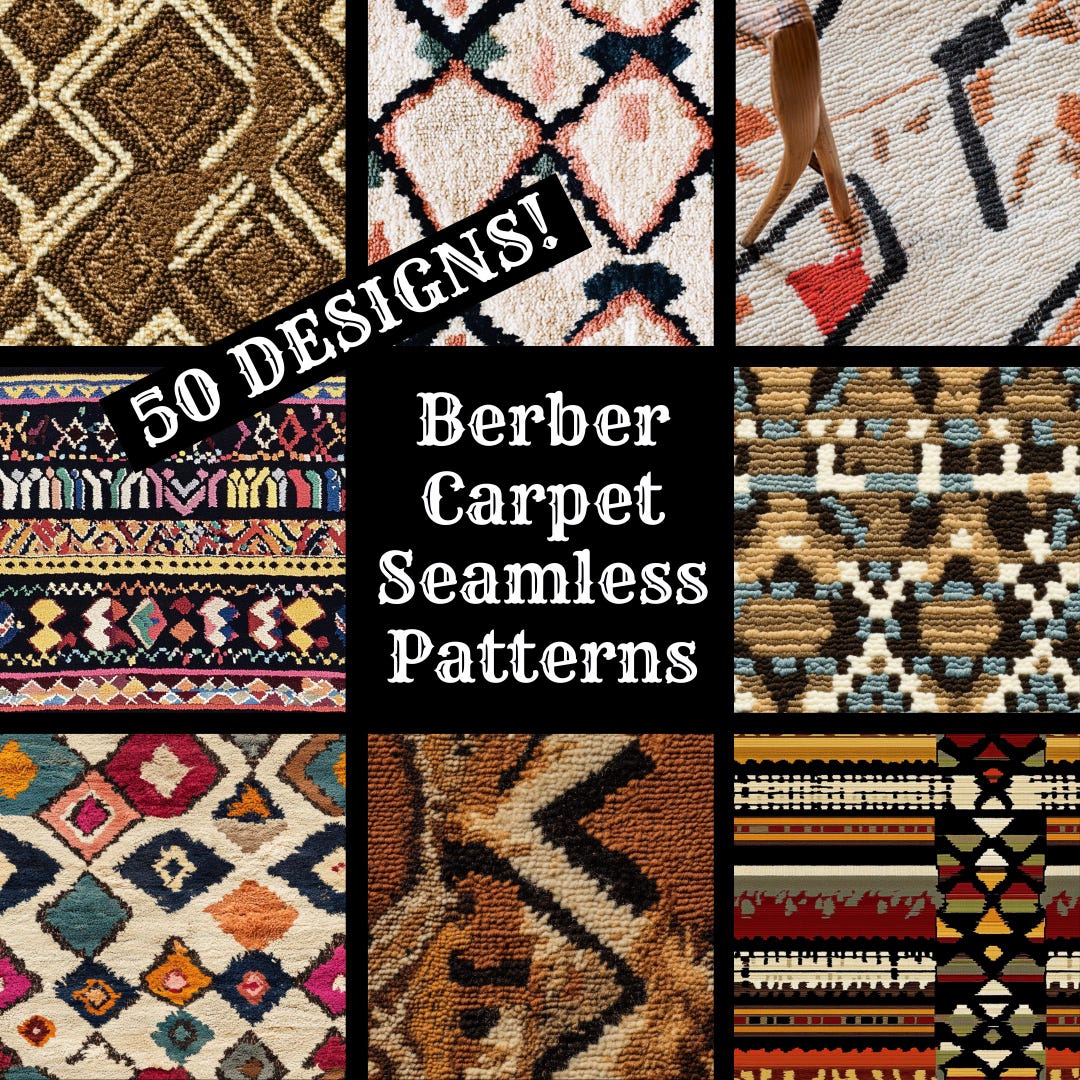 Berber Carpet Seamless Patterns: 50 PNG Digital Papers (digital ...