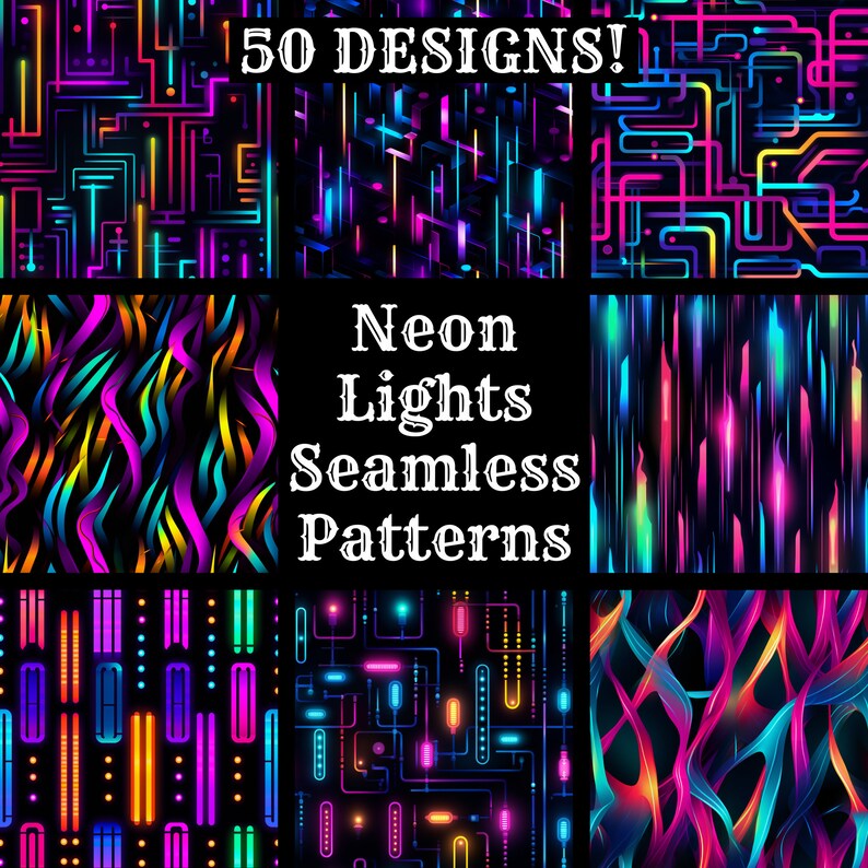 Neon Lights Seamless Digital Paper, Printable Scrapbook Paper Seamless ...