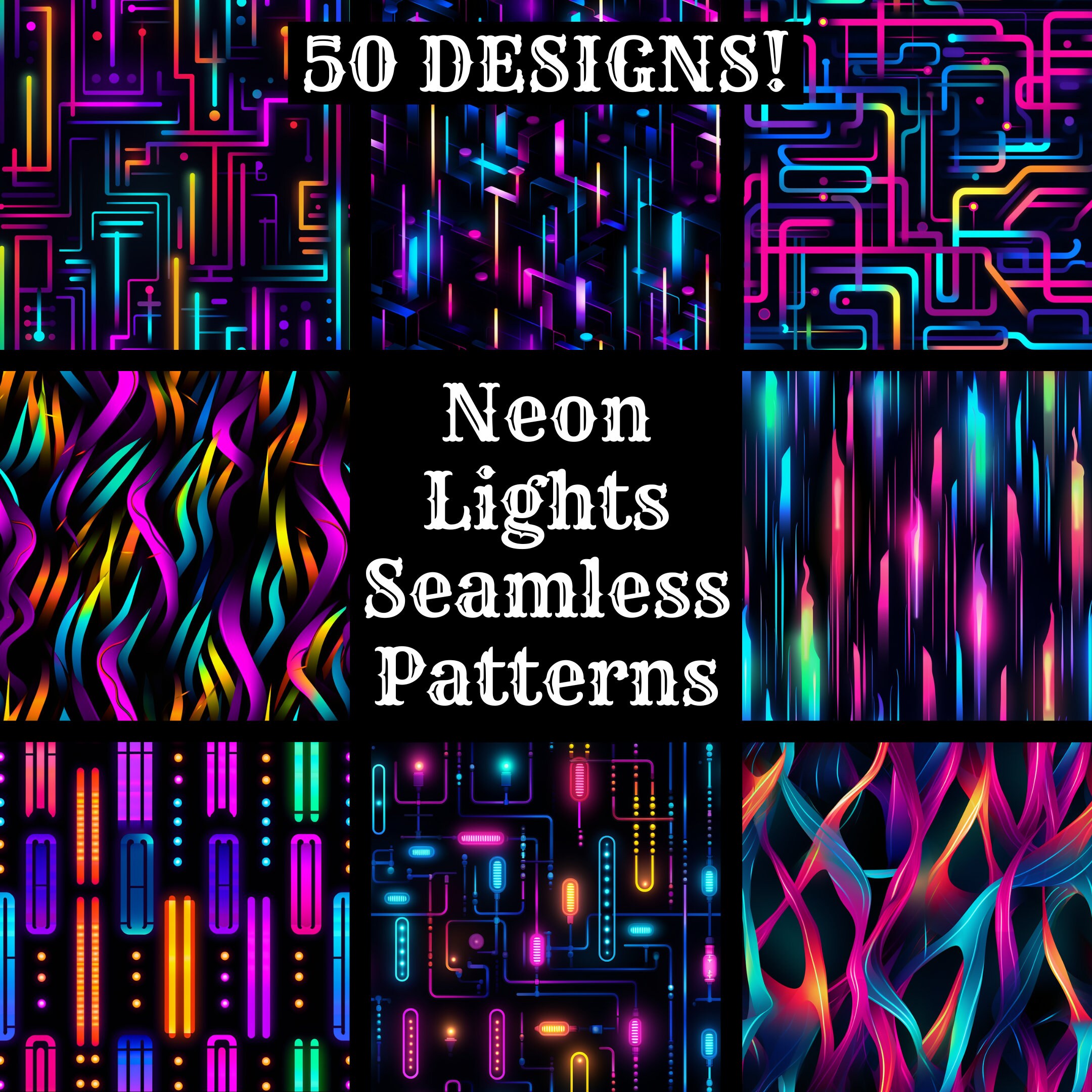 Neon Lights Seamless Digital Paper, Printable Scrapbook Paper Seamless ...