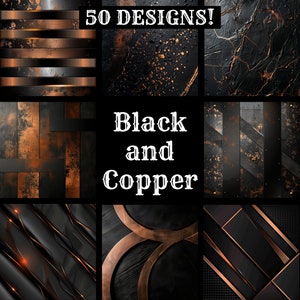 Black and Copper Digital Paper: Vintage Journaling Set (PNG, 12x12 ...