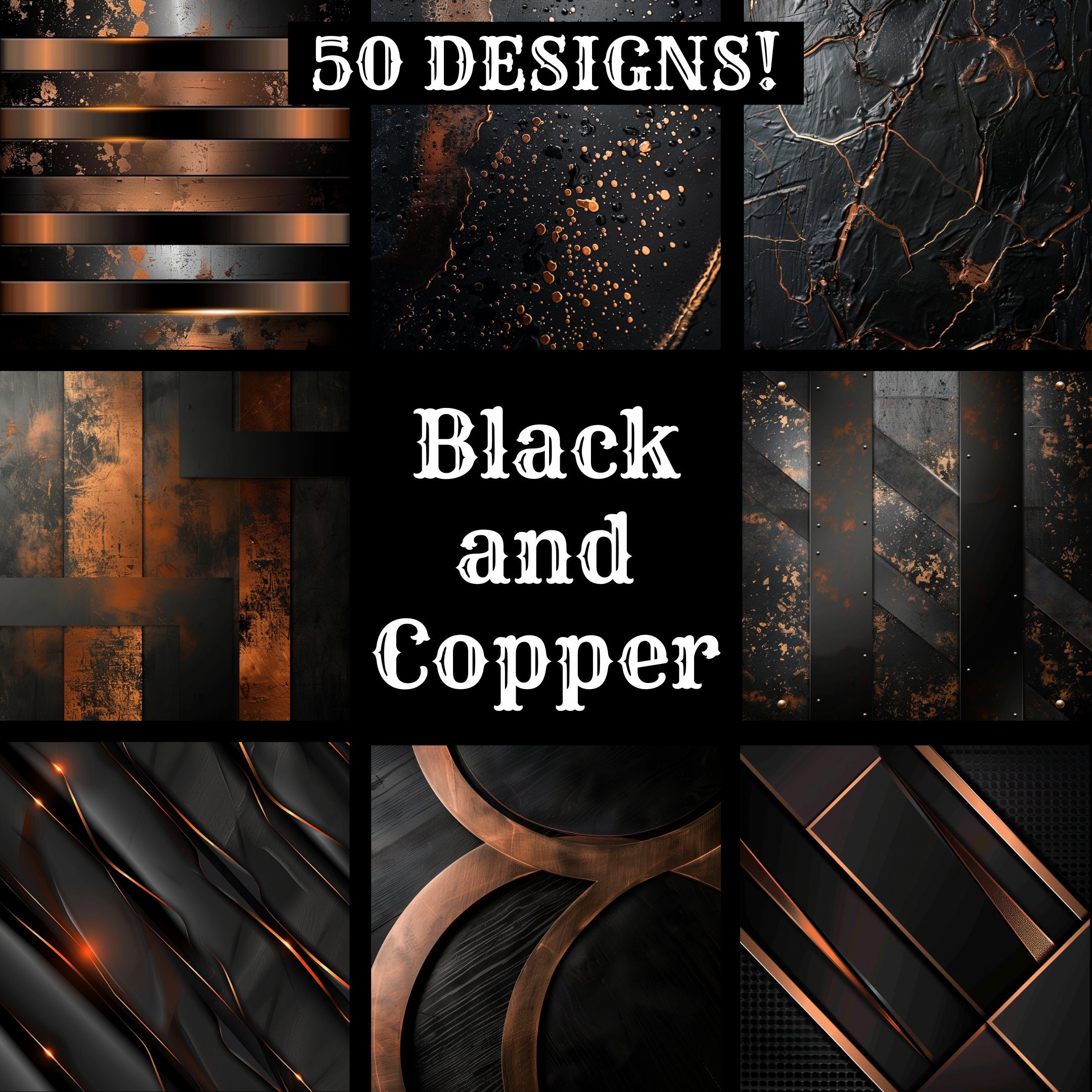 Black and Copper Digital Paper: Vintage Journaling Set (PNG, 12x12 ...