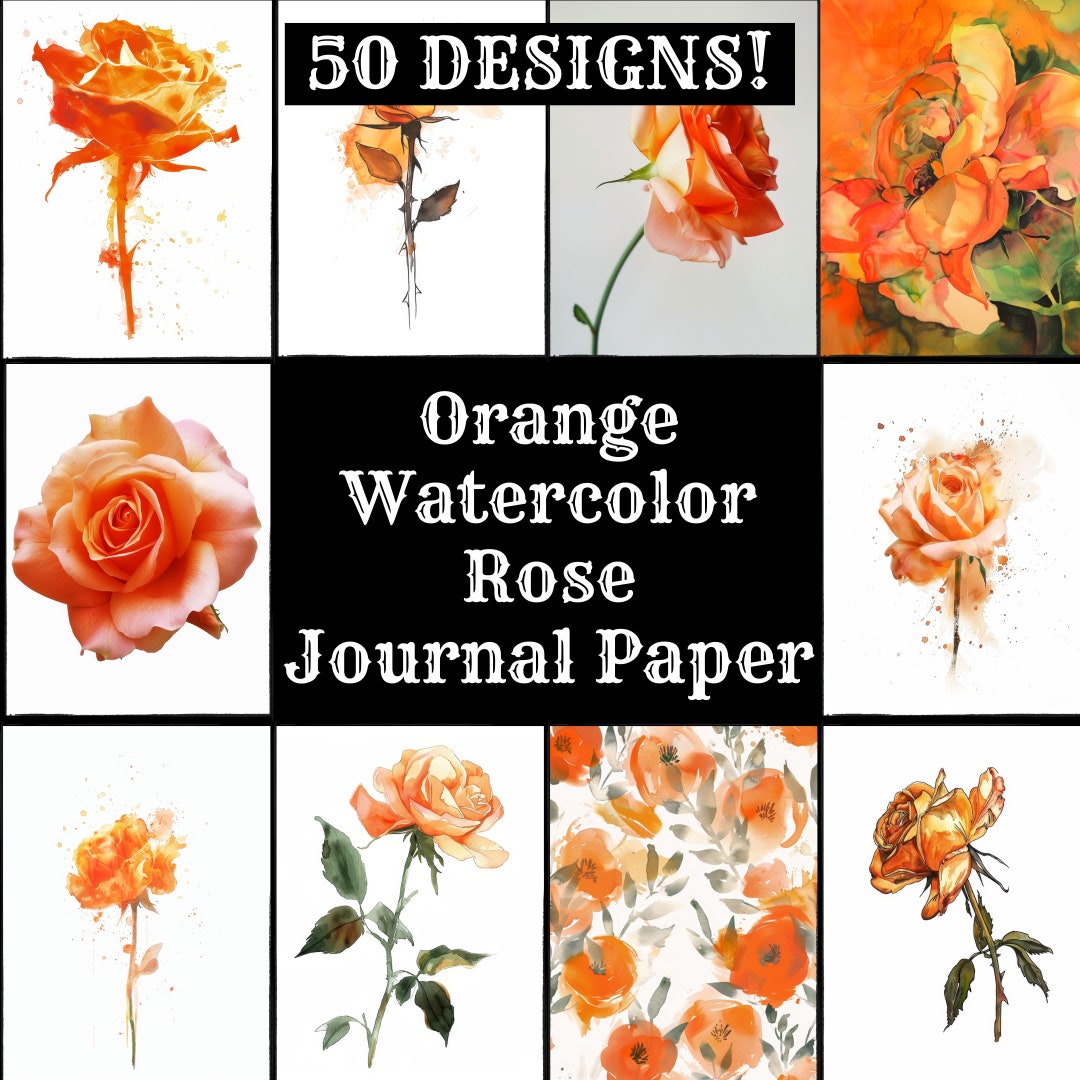 Orange Watercolor Rose Journal Paper: Printable Scrapbook Paper ...