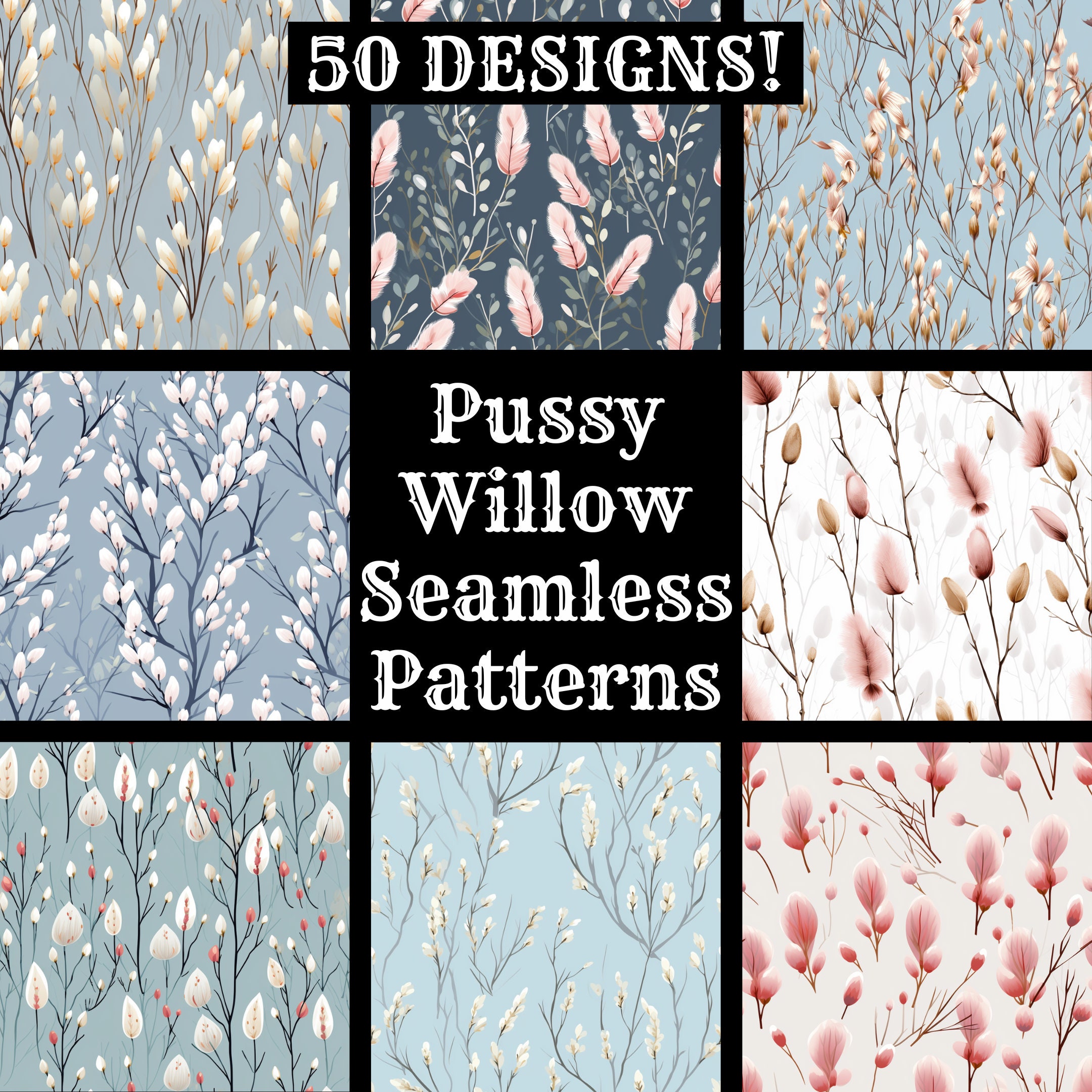 Pussy Willow Seamless Pattern, Scrapbook Paper (digital Download) - Etsy