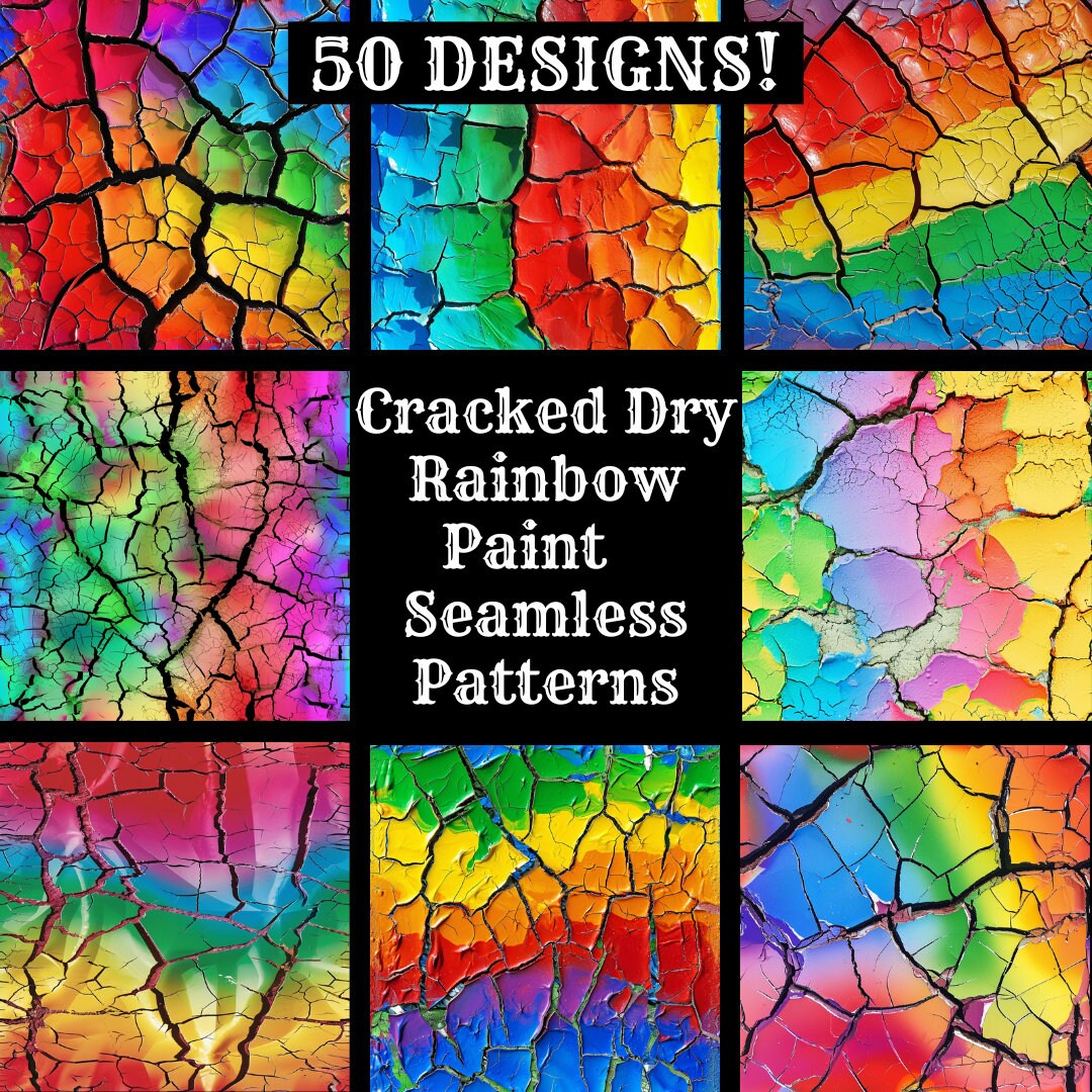 Rainbow Cracked Paint Seamless Paper: 50 PNG Textures (digital Download ...