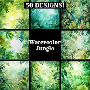 Watercolor Jungle Paper, Watercolor Jungle Printable Paper, Vintage ...