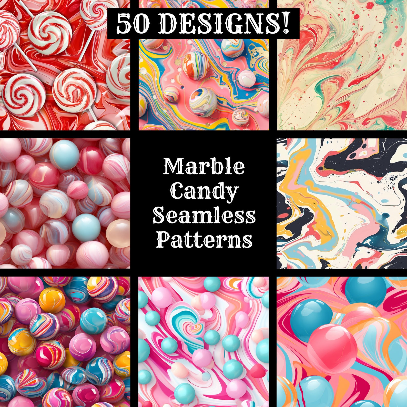 Marble Candy Seamless Digital Paper, Marble Candy Printable Scrapbook ...