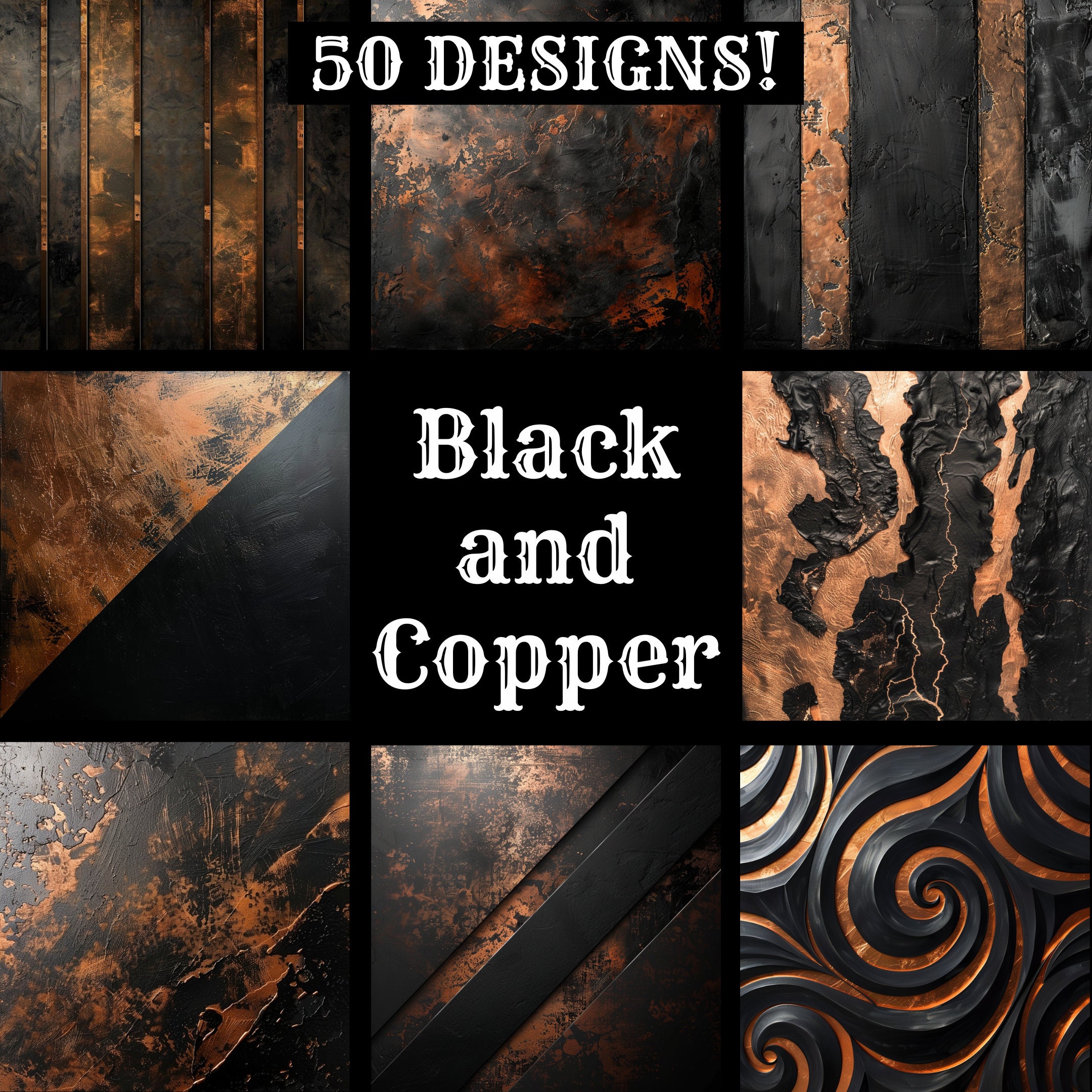Black and Copper Digital Paper: Vintage Journaling Set (PNG, 12x12 ...