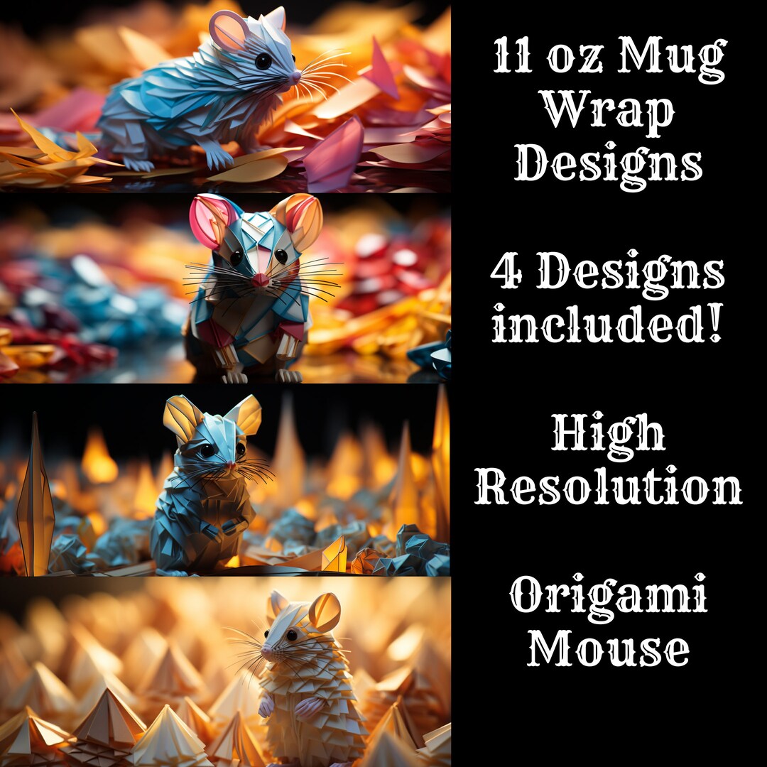 Origami Mouse 11 Oz Mug Wrap Bundle 4 Pack Mug Wrap Sublimation Designs ...