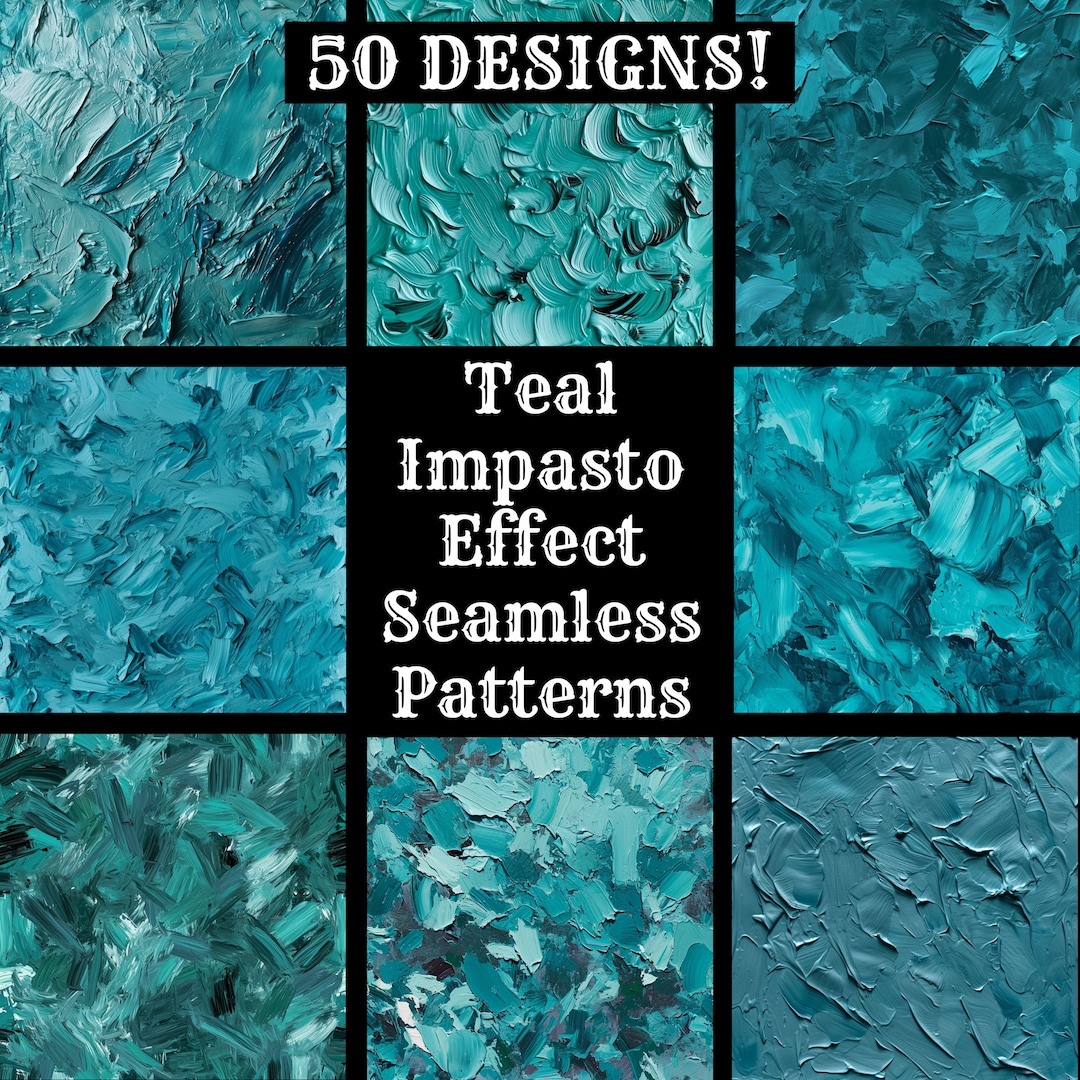 Teal Impasto Effect Seamless Digital Paper, Printable Scrapbook Paper ...