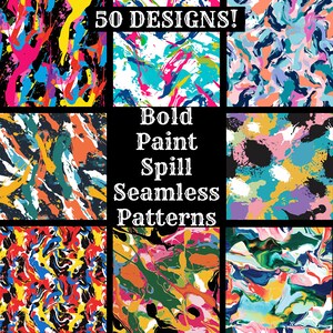 Bold Paint Spill Seamless Pattern: 50 PNG Digital Papers (digital ...