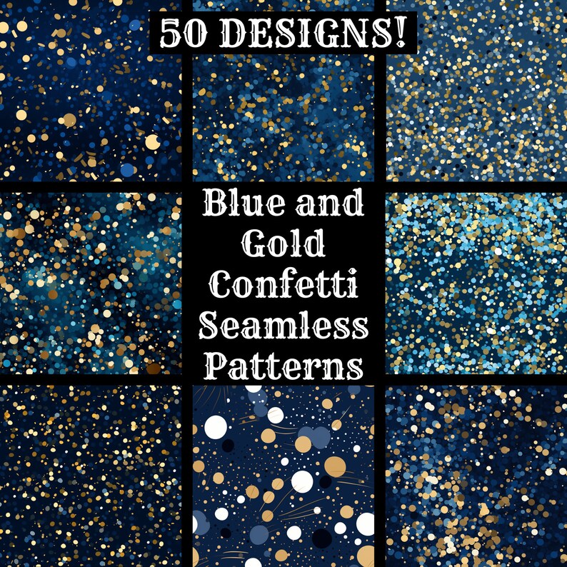 Blue and Gold Confetti Seamless Digital Paper Printable - Etsy