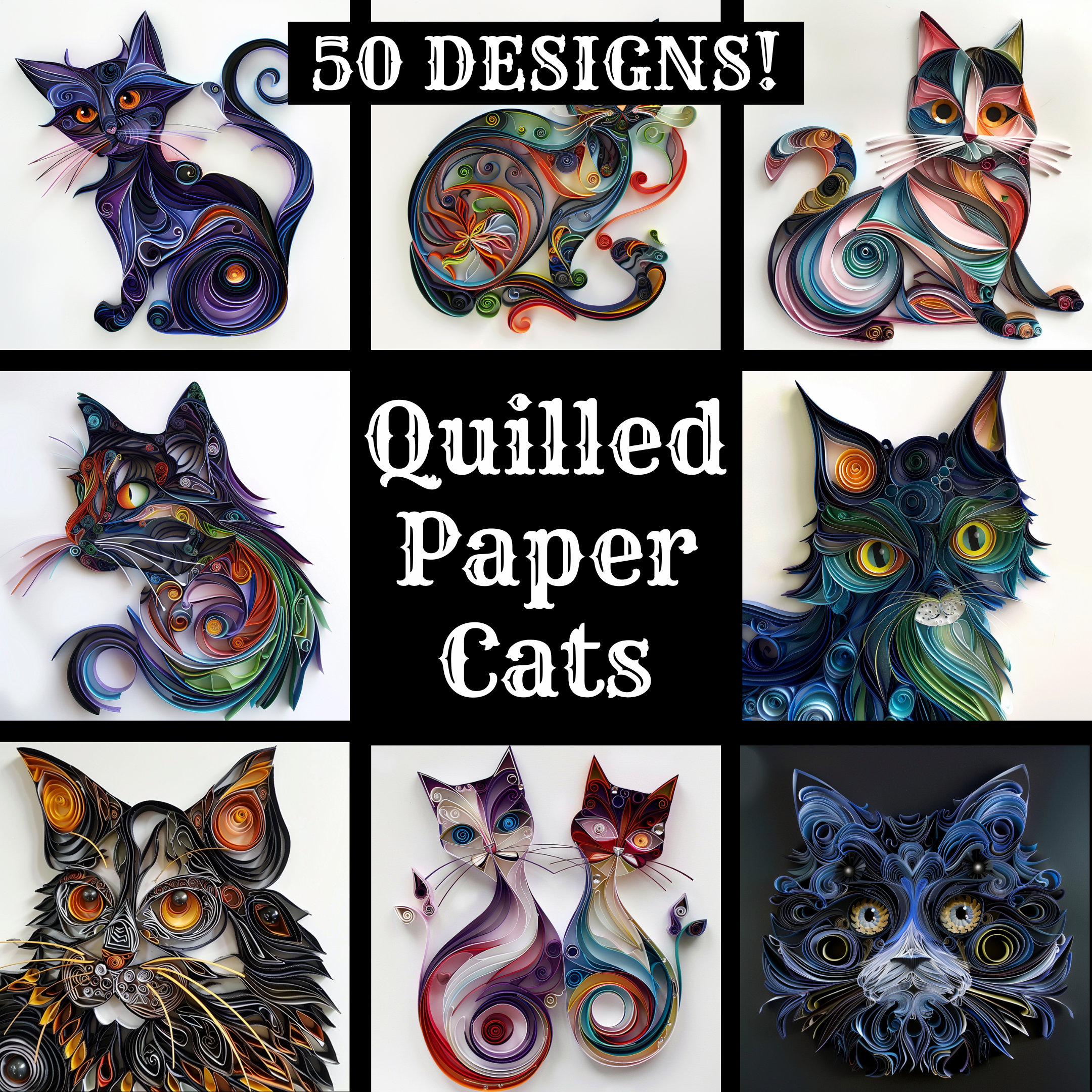 Quilled Paper Cats: High-resolution Digital Paper (PNG) - Etsy
