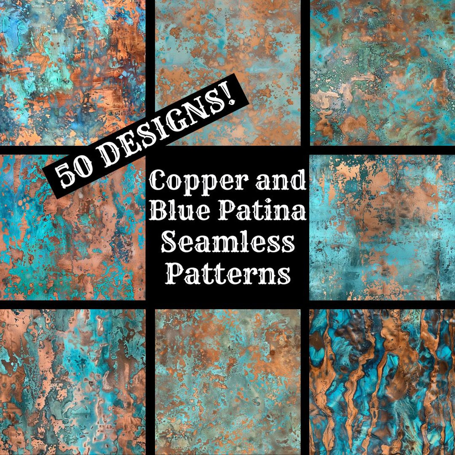 Copper & Blue Patina Seamless Textures: 50 Digital Papers (digital ...