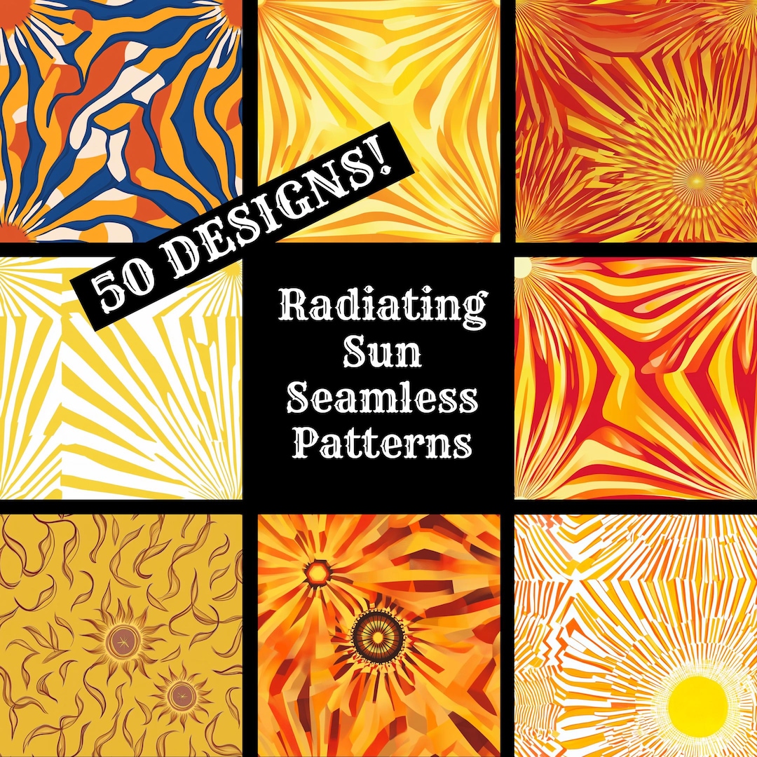 Radiating Sun Seamless Digital Paper, Printable Scrapbook Paper ...