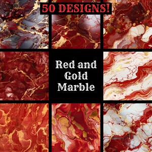 Seamless Red and Gold Marble Digital Paper, Printable Scrapbook Paper ...