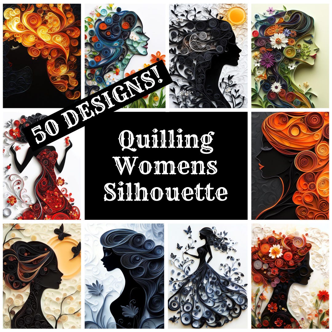 Quilling Women's Silhouette: Digital Journal Paper (PNG) - Etsy