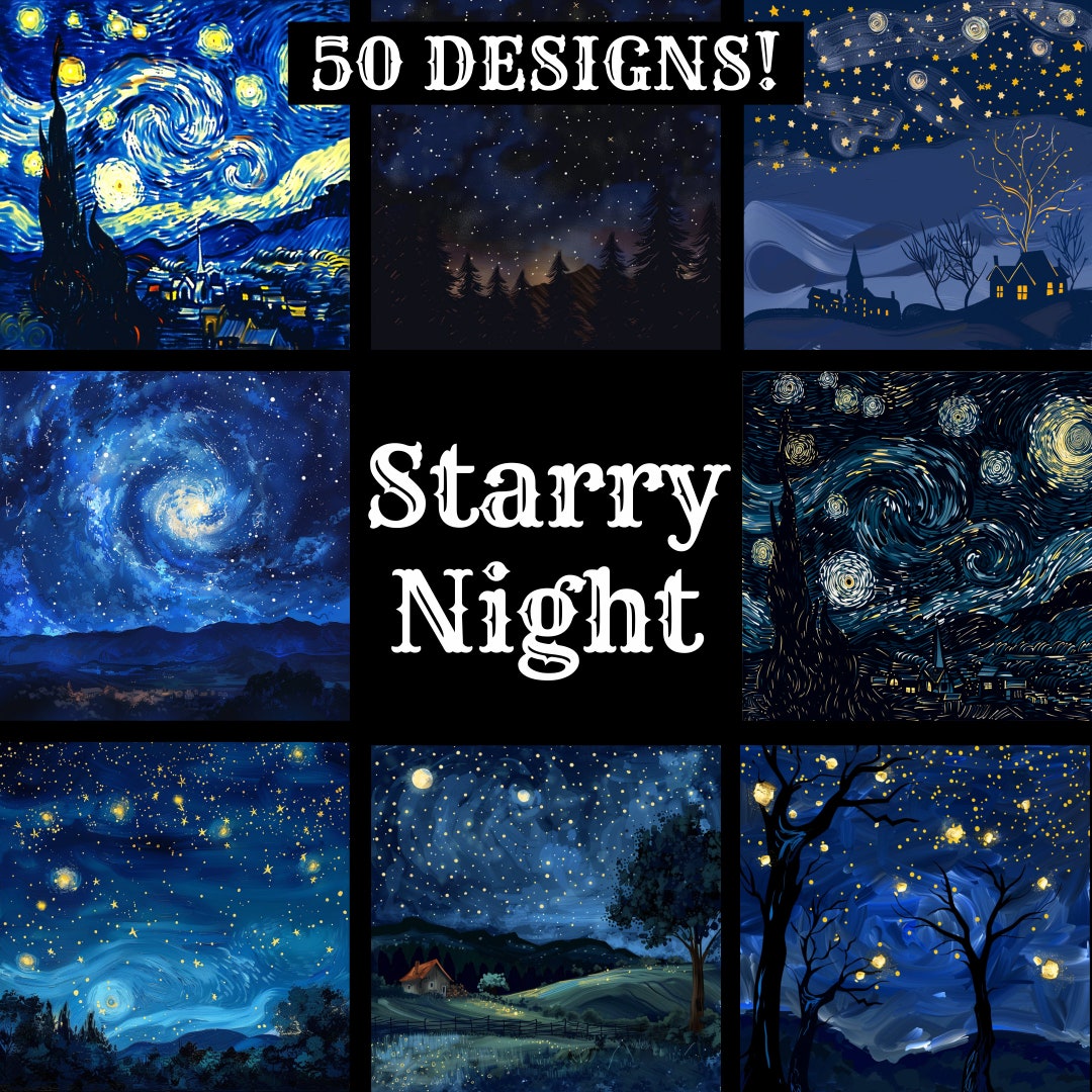 Starry Night Digital Paper: High-resolution Scrapbook (PNG, 12x12 ...