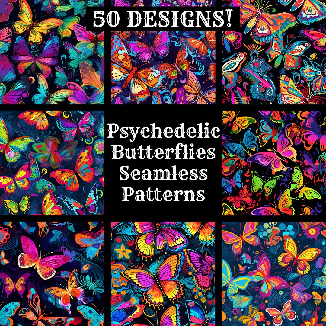 Psychedelic Butterflies Seamless Pattern: Colorful Digital Paper ...